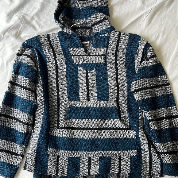 Tops | Brand New Blue And White Drug Rug Baja Hoodie | Poshmark